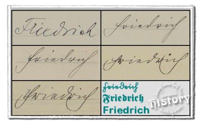 German names in old German script: Friedrich and Friederike