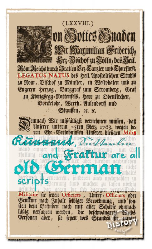 Kurrent, Suetterlin and Fraktur all belong to the old German scripts